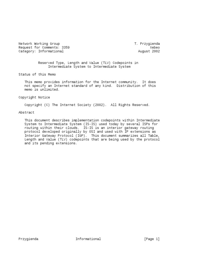 RFC 3359 | PDF | Network Protocols | Telecommunications Standards