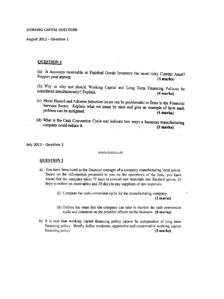 Working Capital Questions | PDF