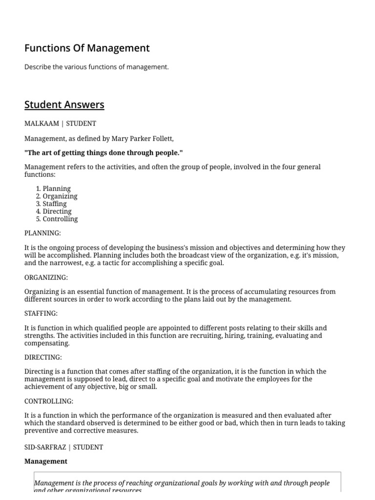 Functions of Management | PDF | Goal | Planning