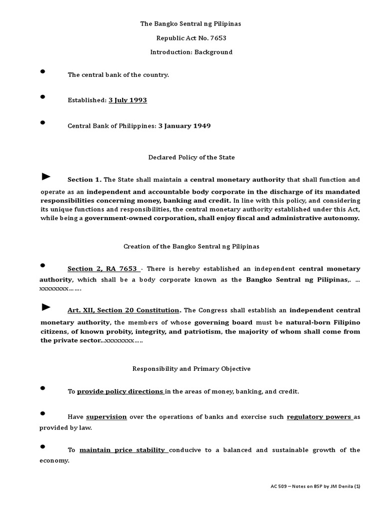 Notes On BSP | PDF | Legal Tender | Liquidation