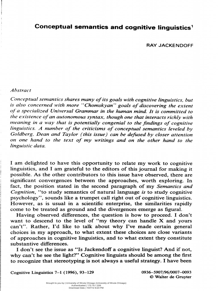 JACKENDOFF - Conceptual Semantics and Cognitive Linguistics | PDF ...