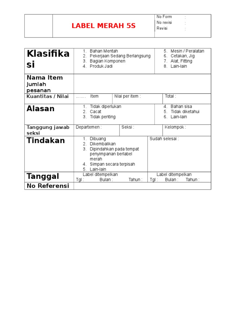 FORM 5S-Label Merah | PDF