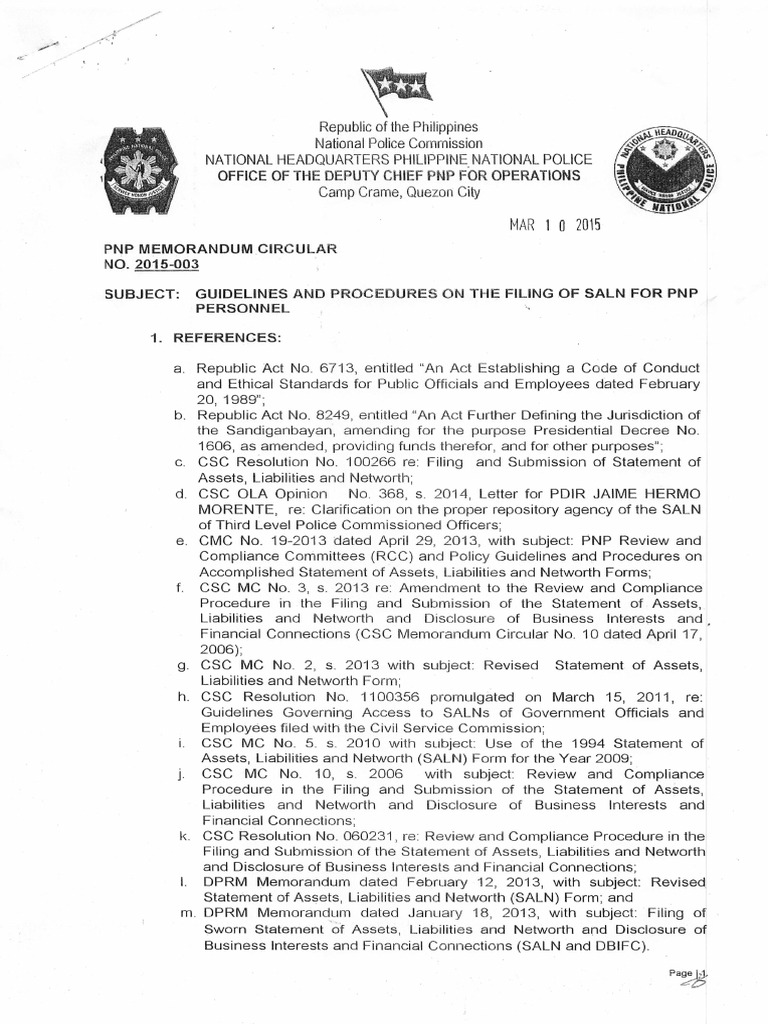 PNP Memorandum Circular Nr. 2015-003 | PDF