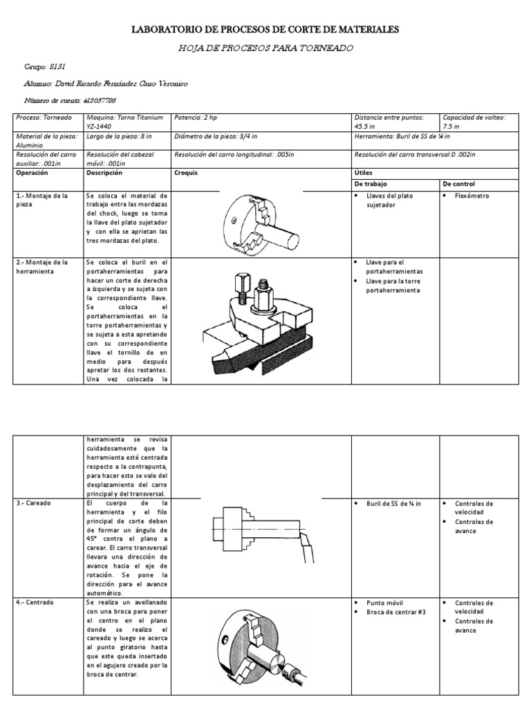 Hoja de Procesos de Torneado | PDF | Herramientas | Máquinas