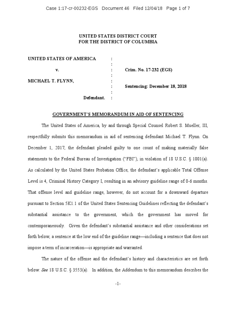 Flynn Sentencing Memo December 2018 | PDF | Federal Bureau Of ...
