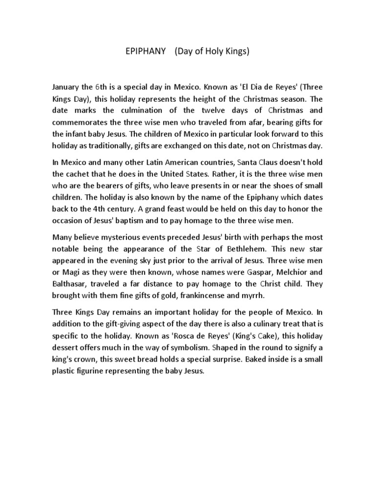 EPIPHANY (Day of Holy Kings) | PDF