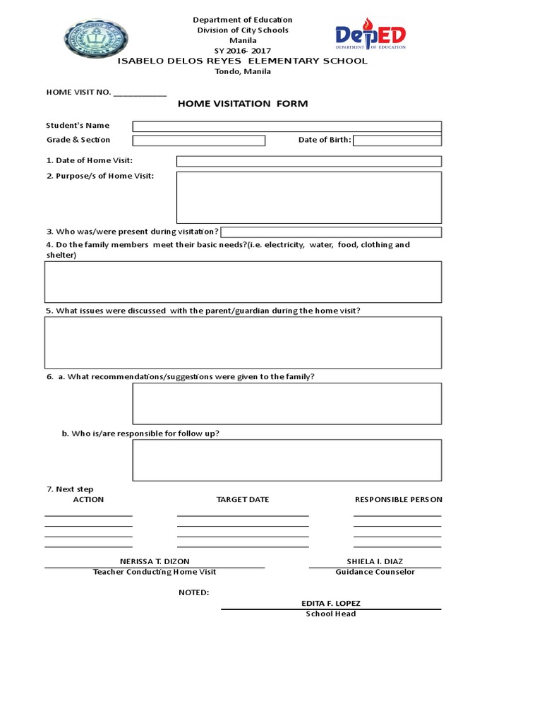 Home Visitation Form | PDF