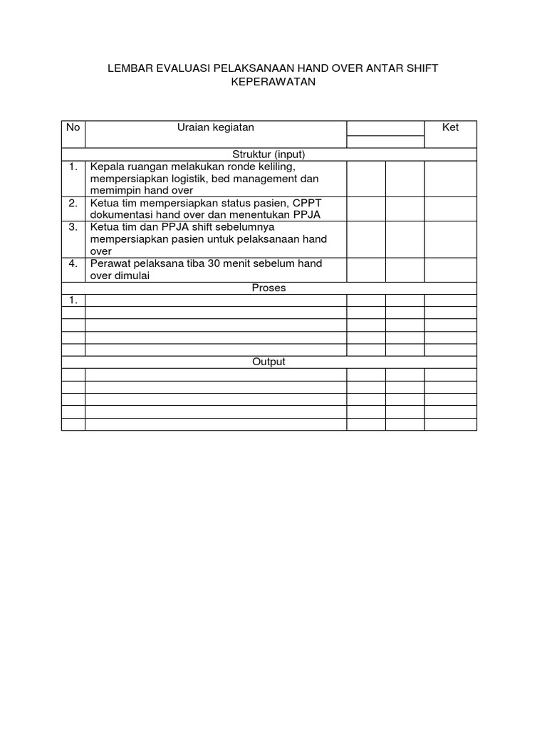 Lembar Evaluasi Pelaksanaan Hand Over Antar Shift Keperawatan | PDF