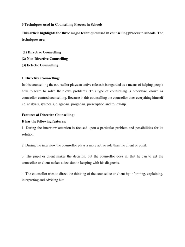 3 Techniques Used in Counselling Process in Schools | PDF ...