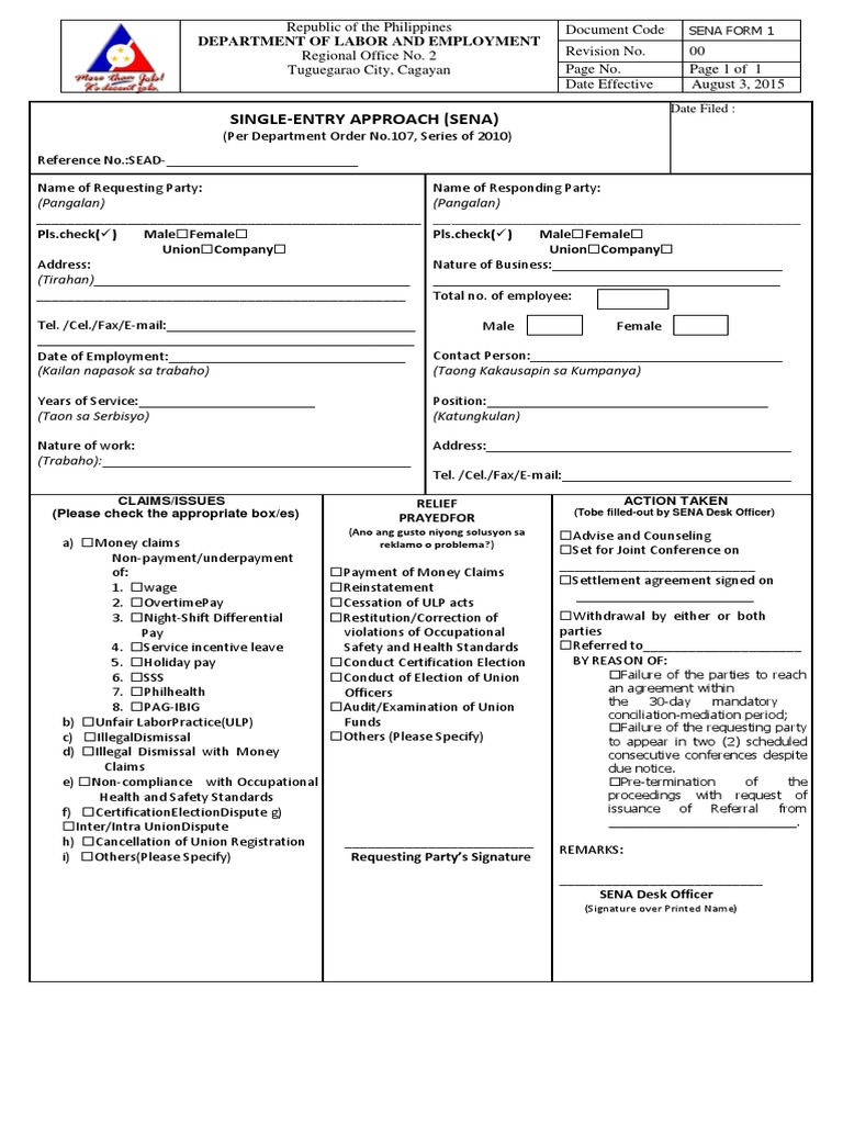 SENA FORM 1 SeNA Application Form | PDF | Business | Social Institutions