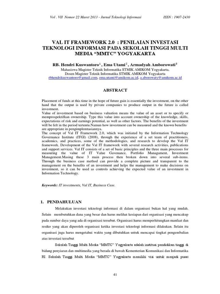 Val It Framework 2.0: Penilaian Investasi Teknologi Informasi Pada ...