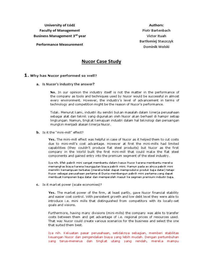 Nucor Case Study Solution Performance Measurement | PDF