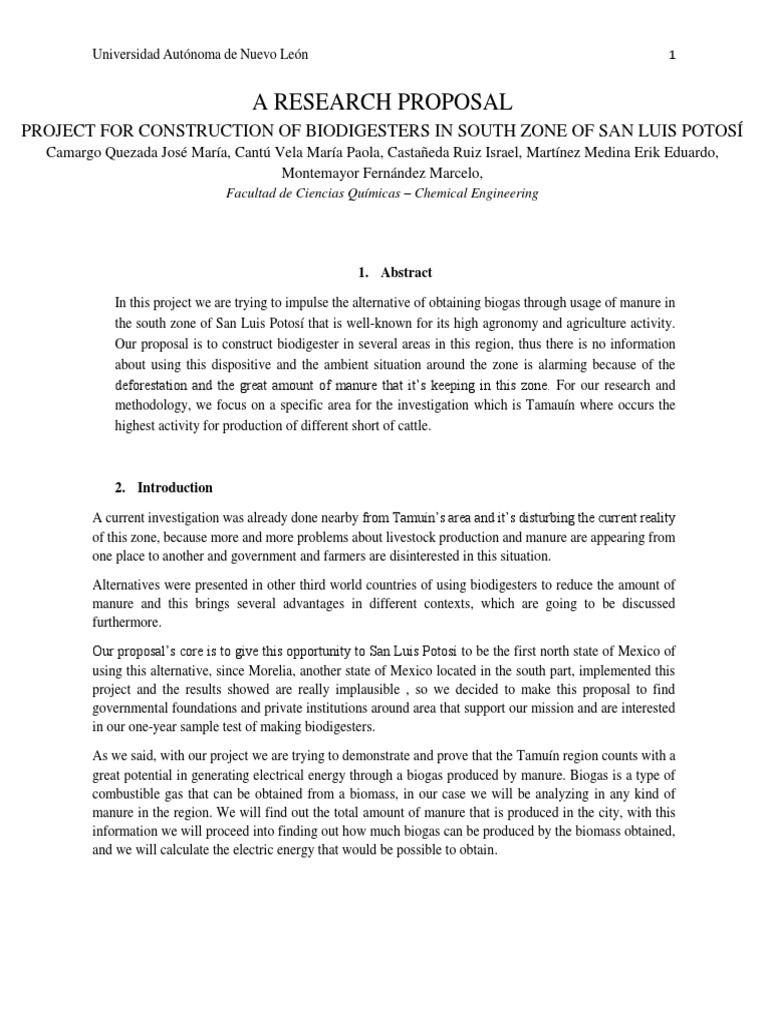 Metodología Research Proposal 1 | PDF | Anaerobic Digestion | Biogas