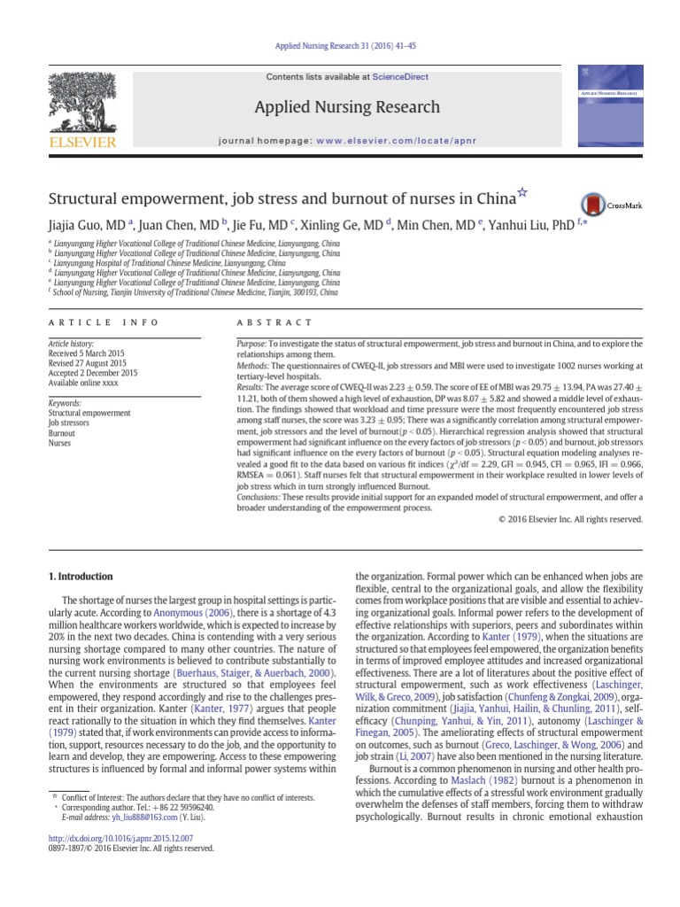 Applied Nursing Research: Jiajia Guo, MD, Juan Chen, MD, Jie Fu, MD ...