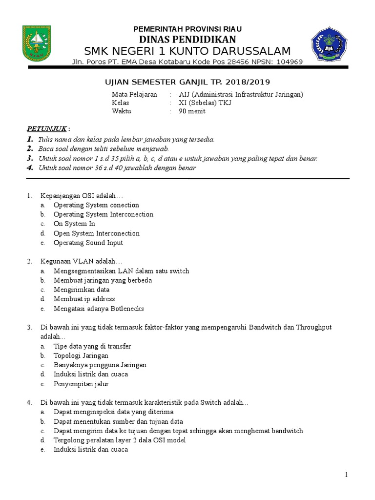 Soal Aij Kelas Xi TKJ | PDF | Komputer | Teknologi & Rekayasa