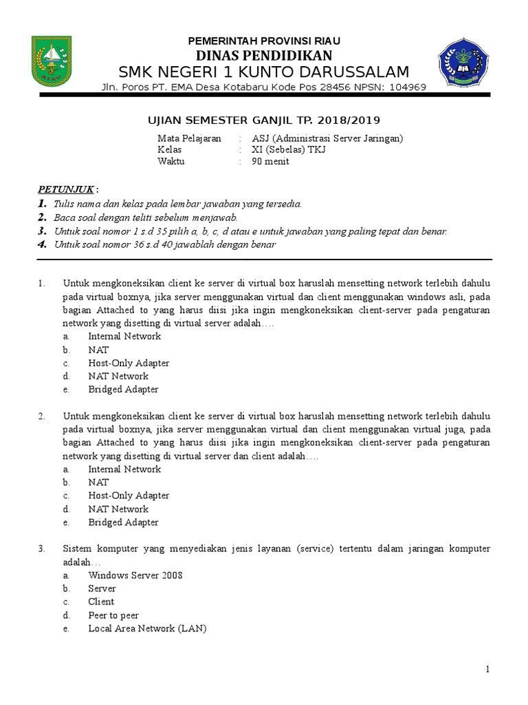 Soal Asj Kelas Xi TKJ | PDF