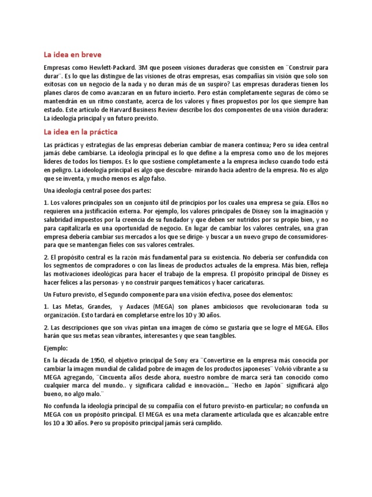 Building Your Company S Vision 1996 Collins Porras Spanish PDF | PDF ...