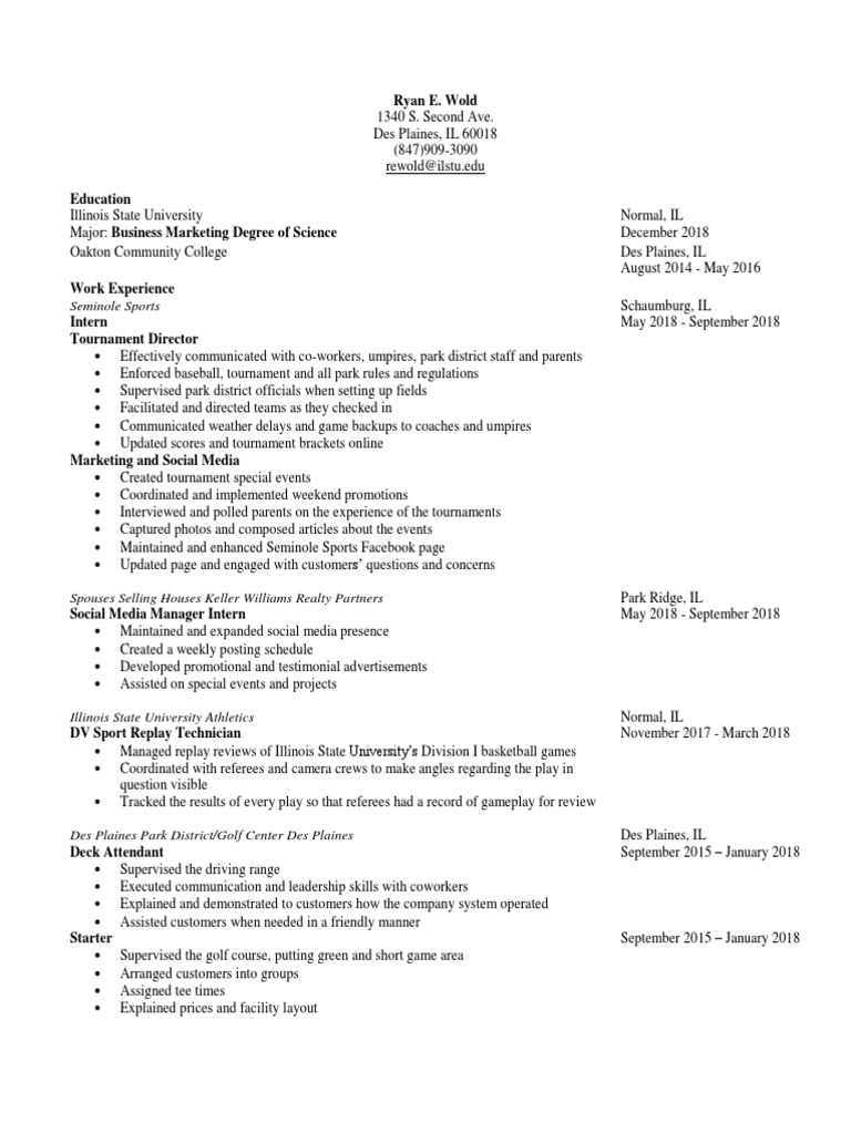 Ryan Wold Resume Updated | PDF | Referee | Social Media