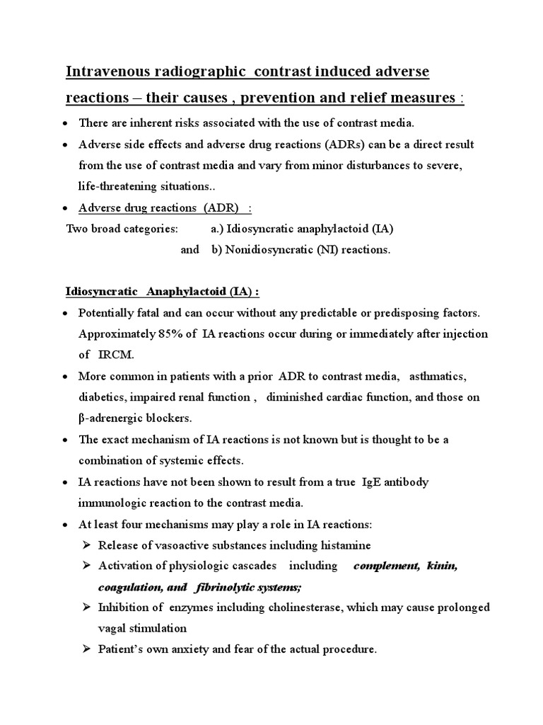 Intravenous Radiographic Contrast Induced Adverse Reactions - Their ...
