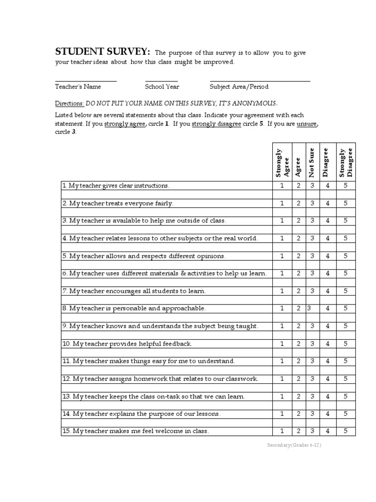 Student Survey | PDF | Teachers | Educational Psychology