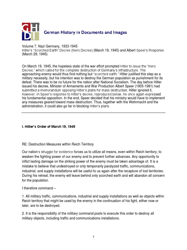 Nero Decree PDF | PDF | Adolf Hitler | Nazi Germany
