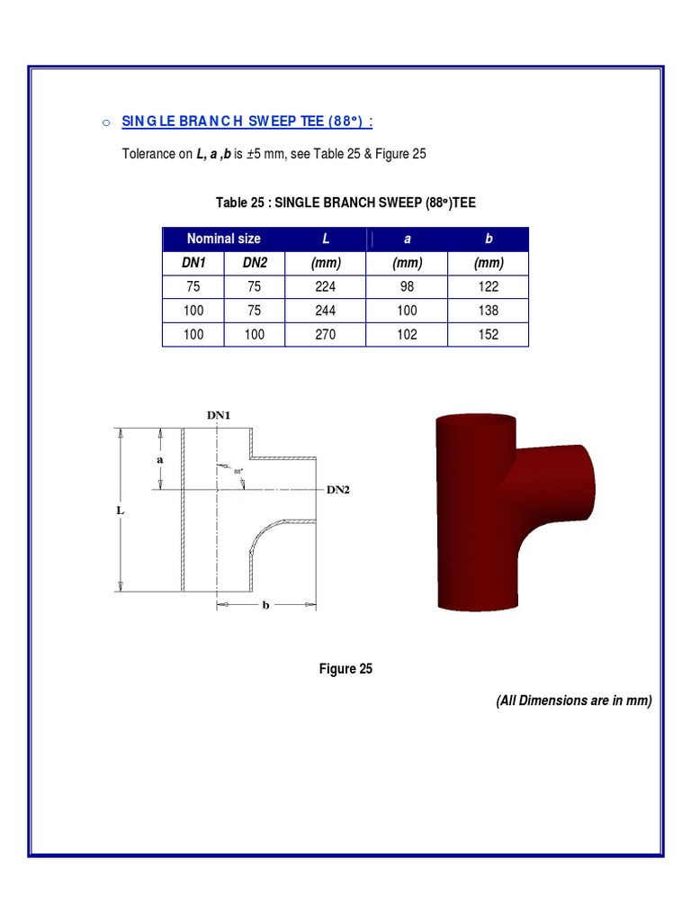 Single Branch Sweep Tee (88 ) :: Tolerance On L, A, B Is 5 MM, See ...