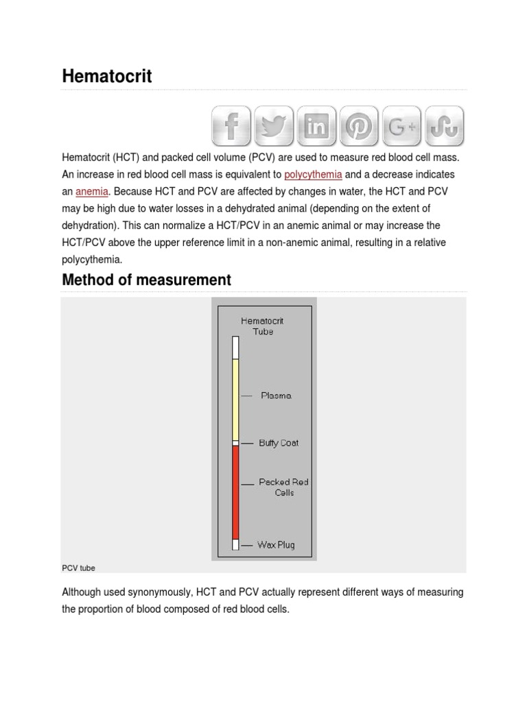 Hematocrit: Method of Measurement | PDF | Blood Cell | White Blood Cell