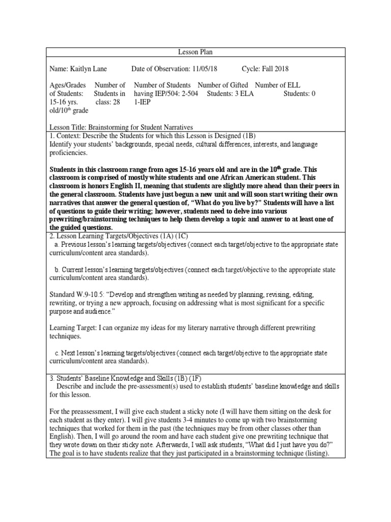 Lesson Plan 2-Brainstorming | PDF | Brainstorming | Educational Assessment