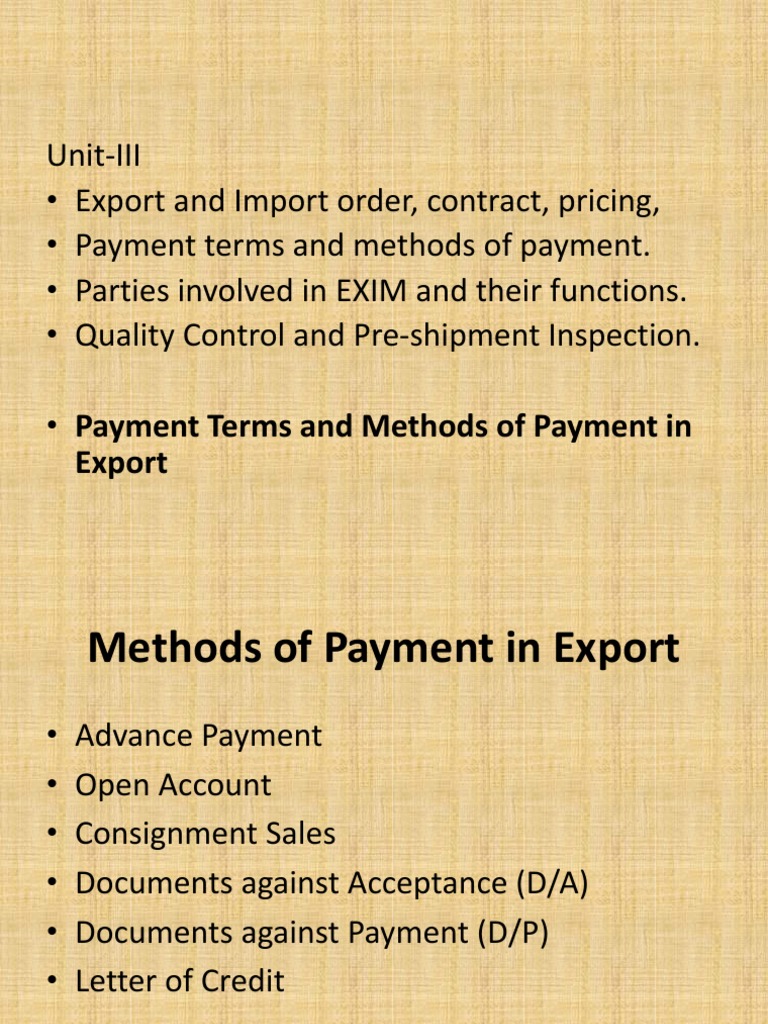 Methods of Payment in Export | PDF | Letter Of Credit | Factoring (Finance)