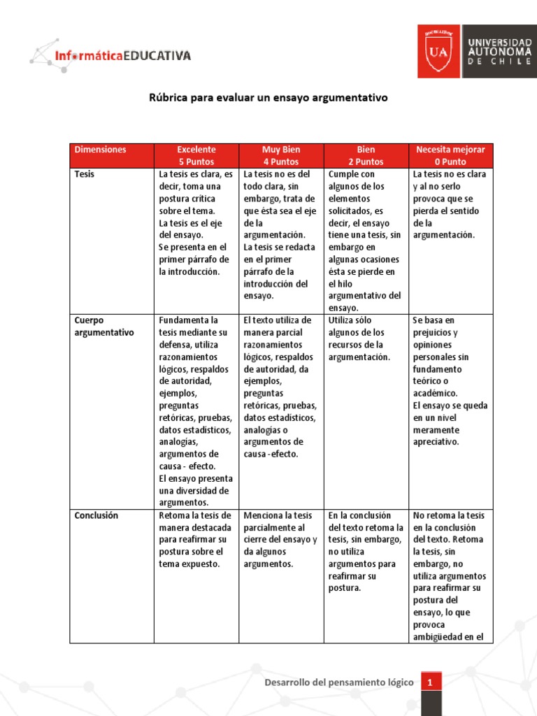 Rubrica para Evaluar Un Ensayo Argumentativo | PDF | Ensayos | Semiótica