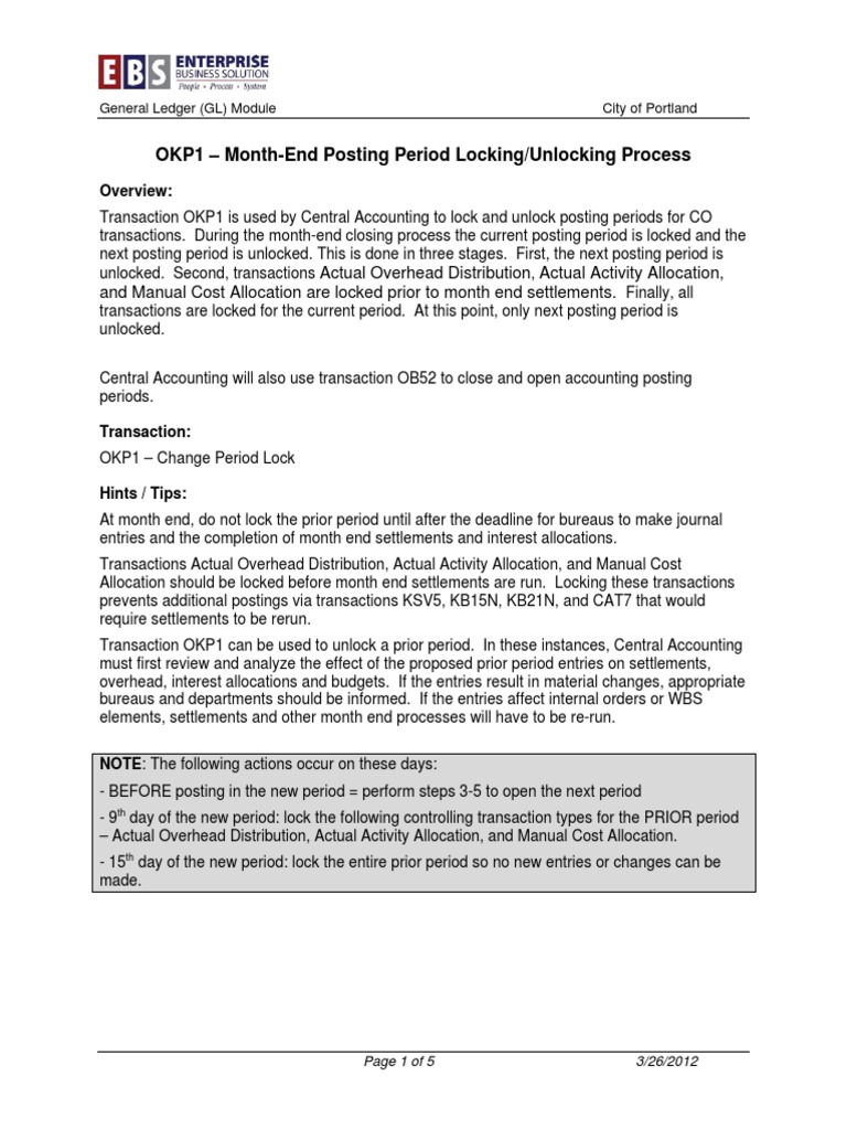 OKP1 - Month-End Posting Period Locking/Unlocking Process | PDF ...