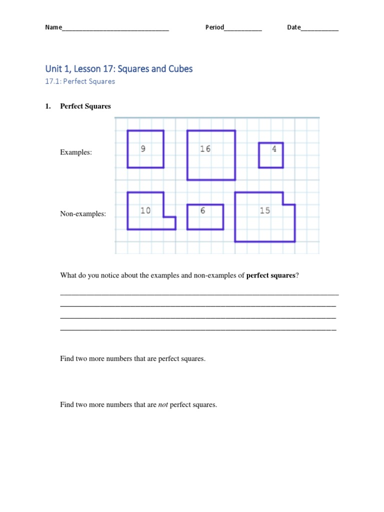 Unit 1, Lesson 17: Squares and Cubes | PDF | Area | Volume