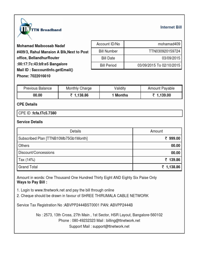 Analyzing an Internet Service Provider Bill | PDF