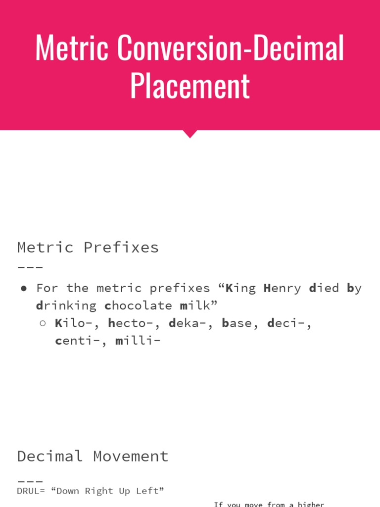 Metric Conversion Guide: Decimal Movement | PDF