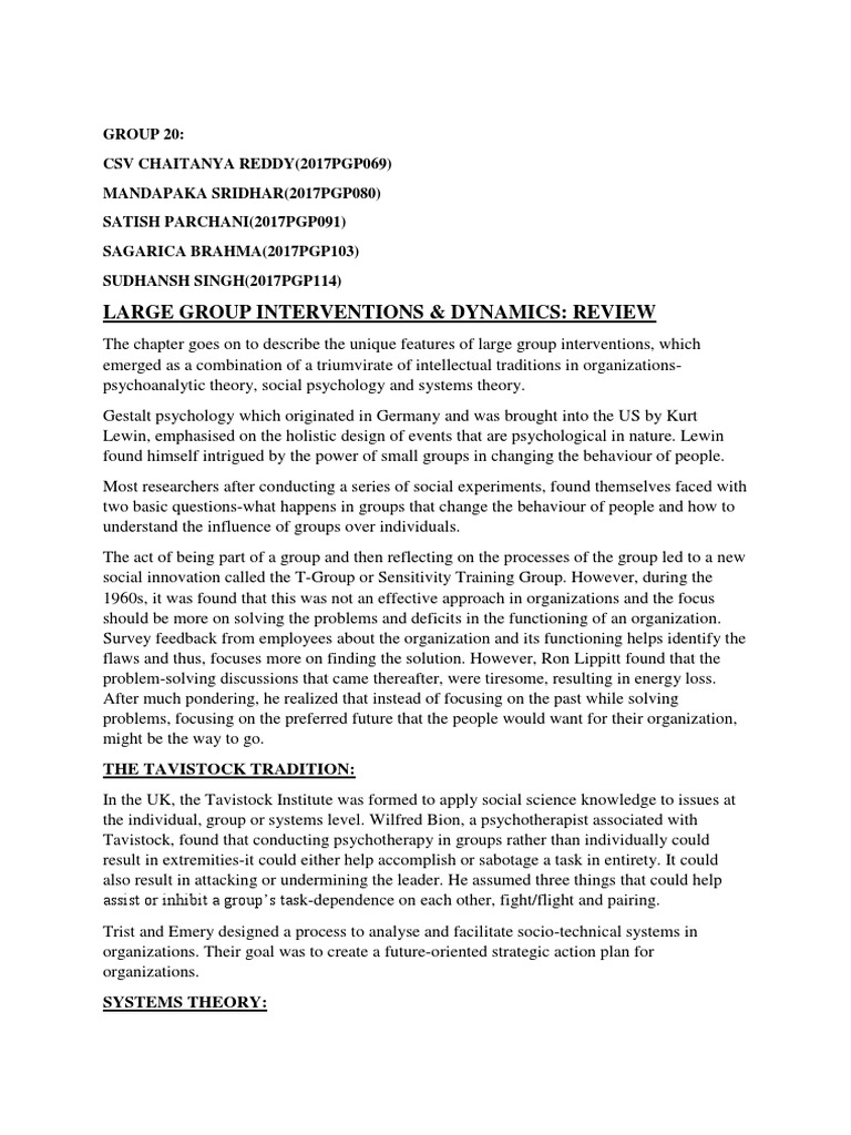Large Group Interventions & Dynamics: Review | PDF | Psychotherapy ...