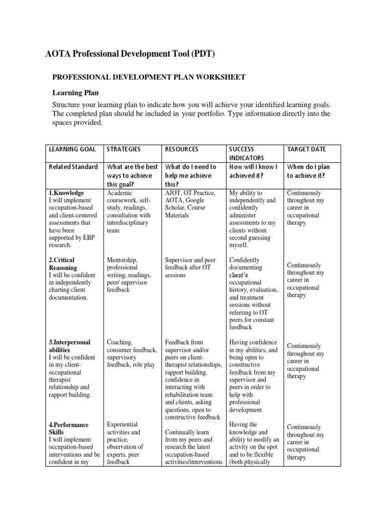 Aota Professional Development Tool | PDF | Mentorship | Learning