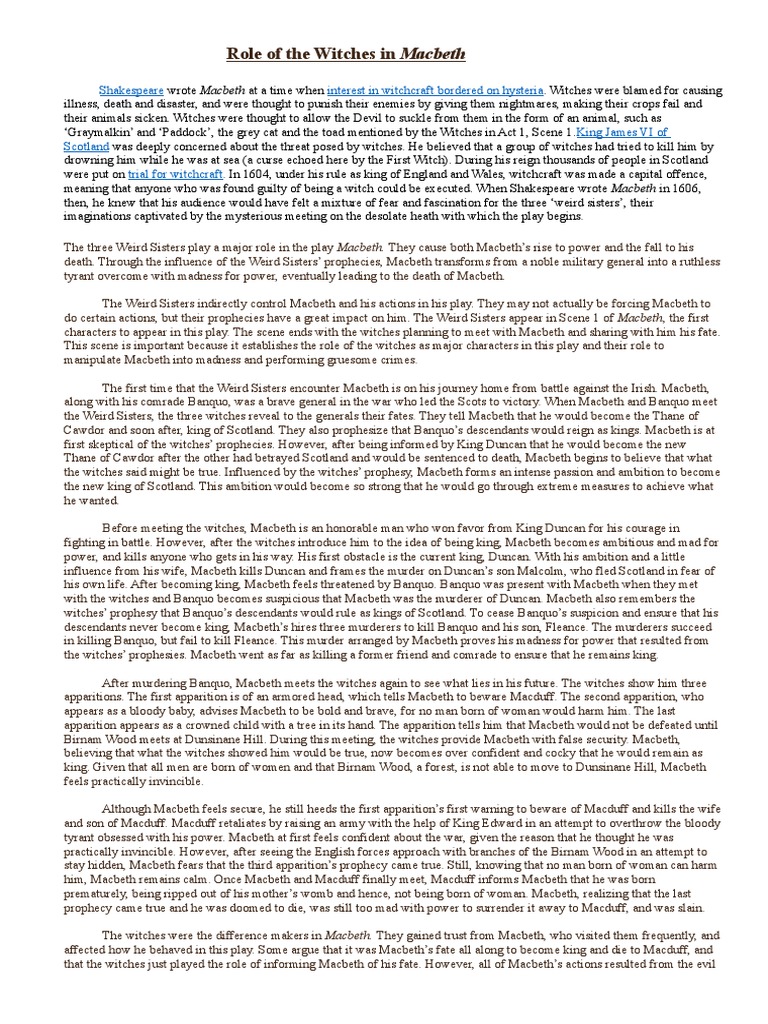 Role of The Witches In: Macbeth | PDF | Macbeth