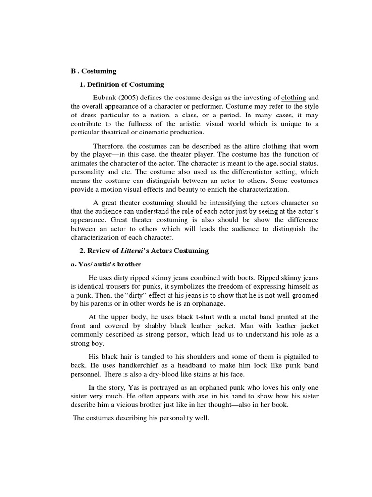 B - Costuming 1. Definition of Costuming | PDF | Costume | Plot (Narrative)