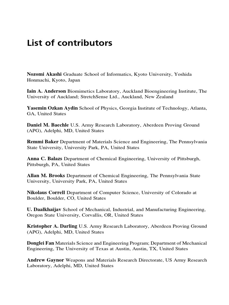 List of Contributors | PDF | Engineering | Mechanical Engineering