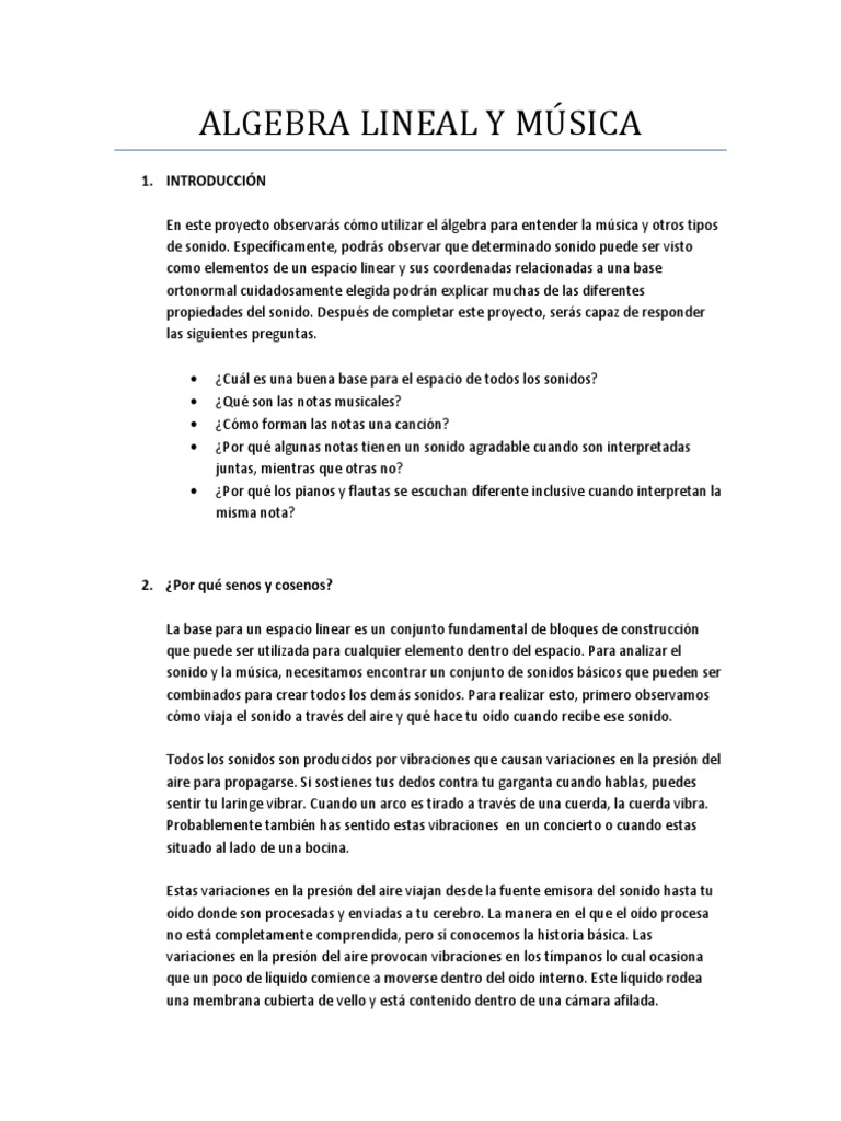 Algebra Lineal y Música | PDF | Sonido | Olas