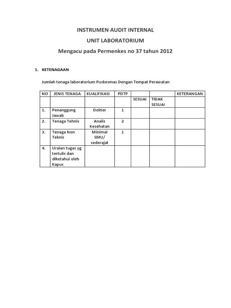Audit Internal Laboratorium Puskesmas | PDF