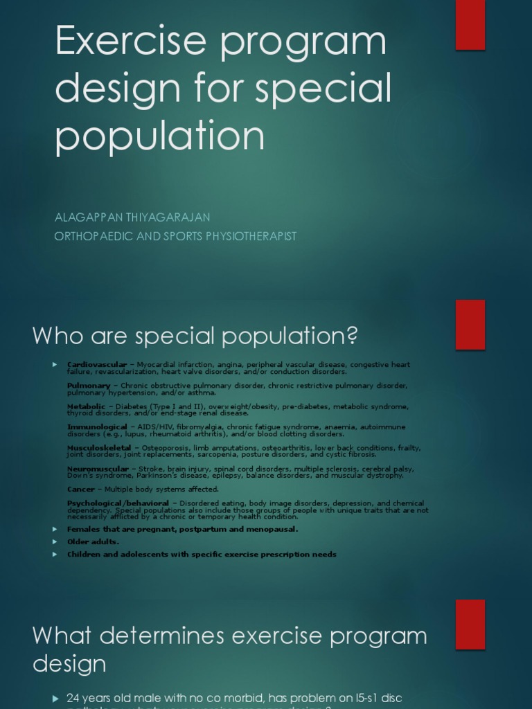 Exercise Program Design For Special Population | PDF | Physical Therapy | Chronic Condition