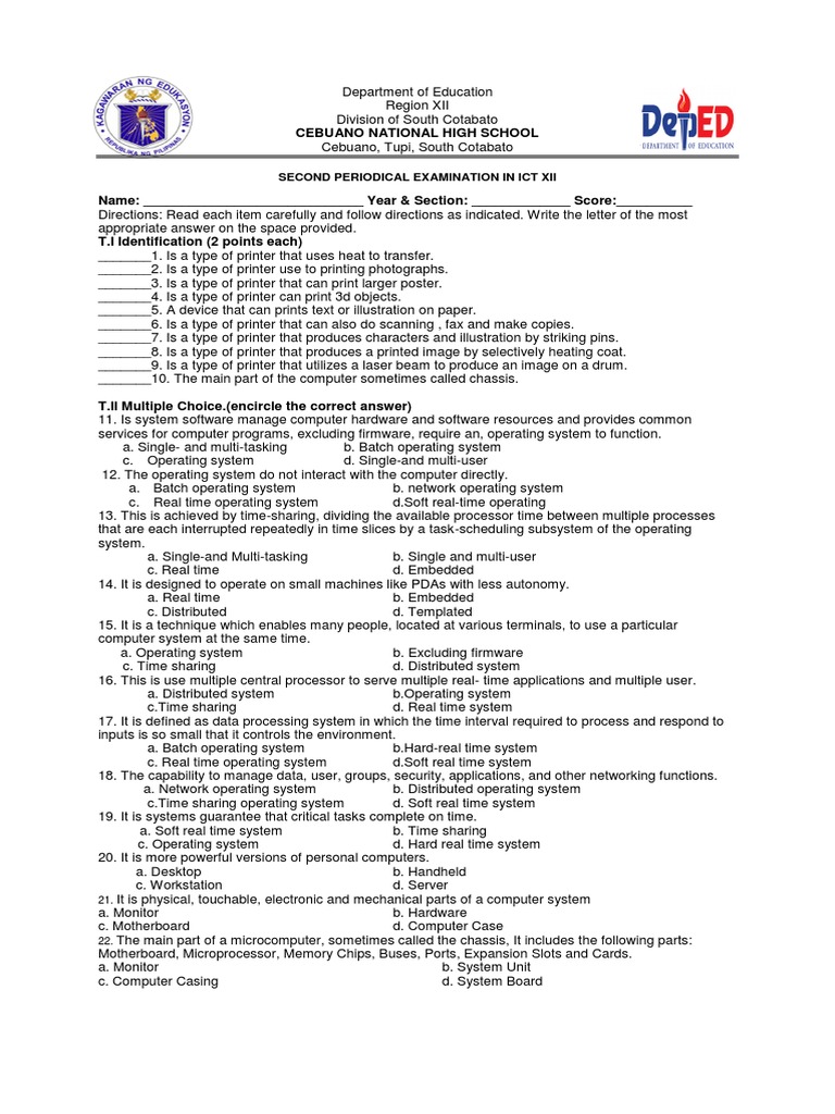 Grade 12 Second Exam | PDF | Usb Flash Drive | Operating System