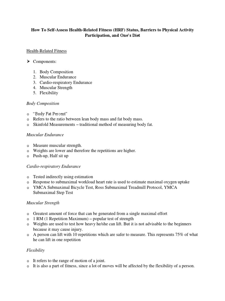 How To Self-Assess Health-Related Fitness (HRF) Status, Barriers To ...