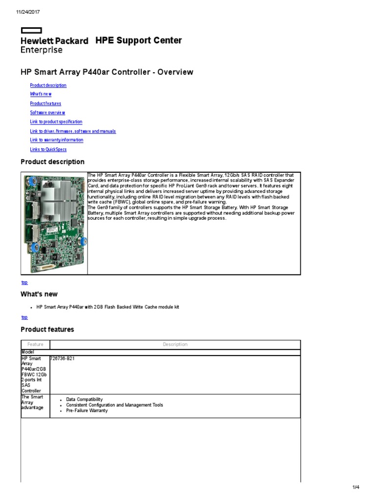 HPE Support Center: HP Smart Array P440ar Controller - Overview | PDF ...