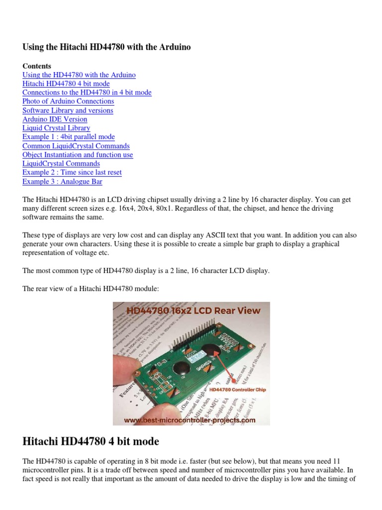 Using The Hitachi HD44780 With The Arduino | PDF | Arduino | Liquid ...