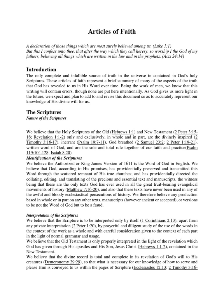 Articles of Faith: God's Holy Scriptures and Divine Sovereignty | PDF ...