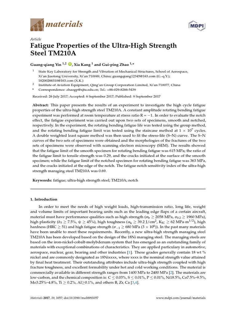 Materials: Fatigue Properties of The Ultra-High Strength Steel TM210A ...
