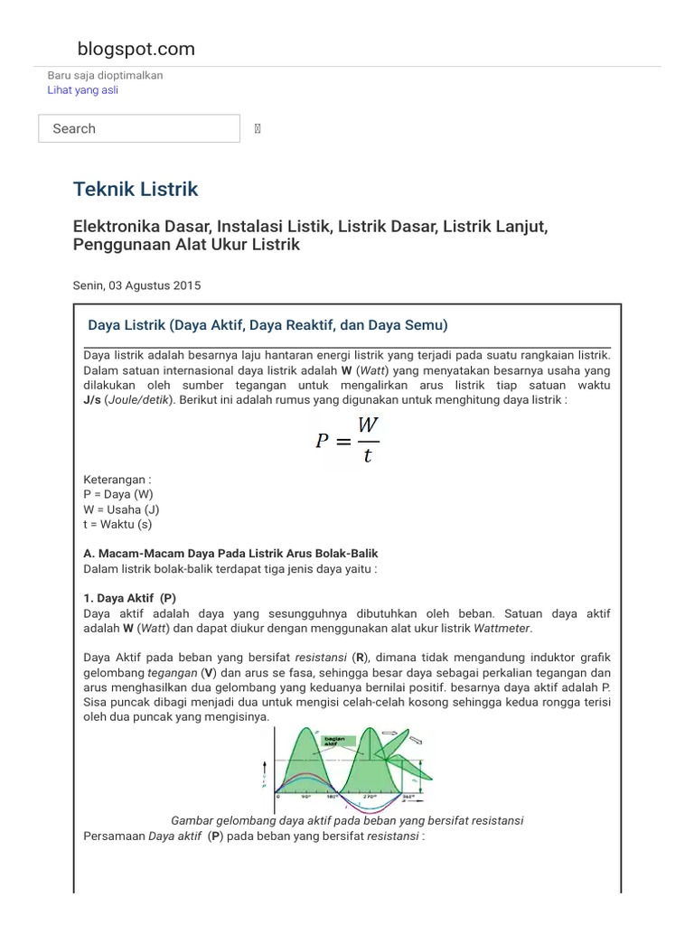 Daya Listrik (Daya Aktif, Daya Reaktif, Dan Daya Semu) - Teknik Listrik ...
