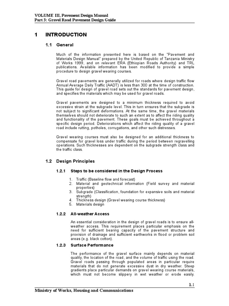 1.1 General: VOLUME III, Pavement Design Manual Part 3: Gravel Road ...